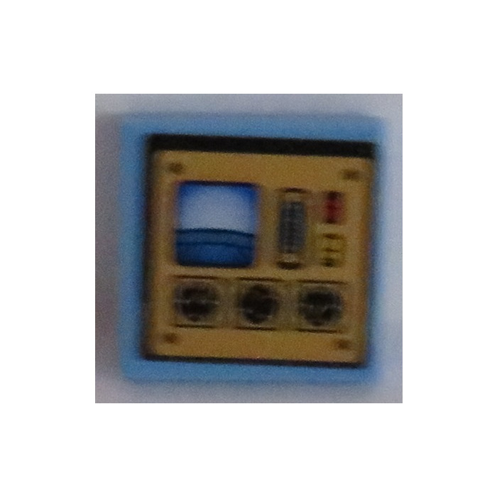 LEGO Medium Blue Tile 2 x 2 with Control Panel Sticker with Groove ...