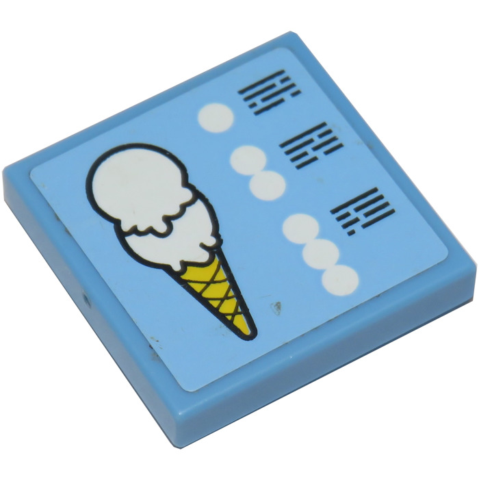 LEGO Medium Blue Tile 2 x 2 with Ice Cream Cone and Menu Sticker with ...
