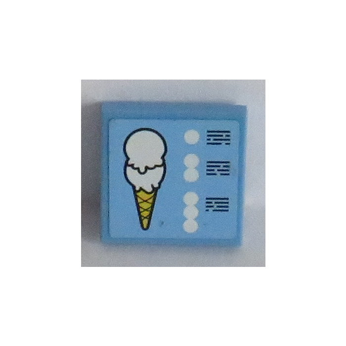 LEGO Medium Blue Tile 2 x 2 with Ice Cream Cone and Menu Sticker with ...