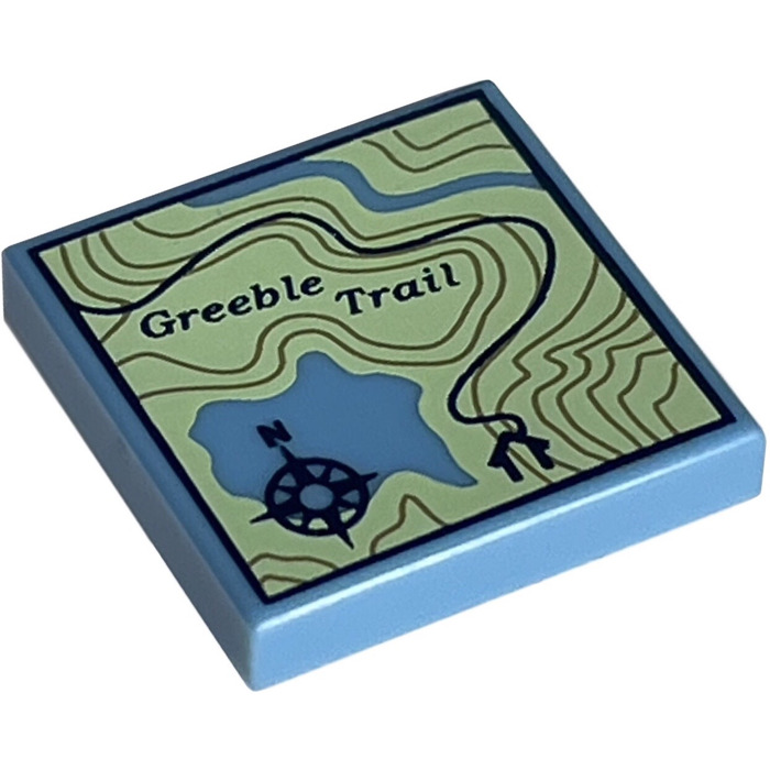 LEGO Medium Blue Tile 2 x 2 with North Cardinal Point and Greeble Trail ...