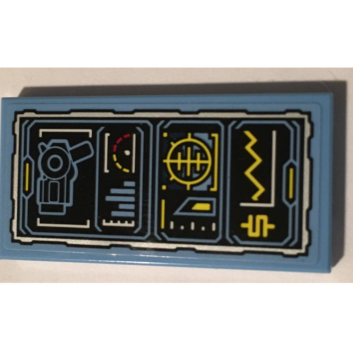 LEGO Medium Blue Tile 2 x 4 with Control Panel 70909 Sticker (87079 ...