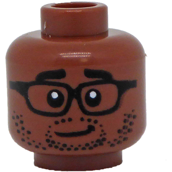 LEGO Medium Brown Double-Sided Head with Glasses, Stubble and Wide Grin ...