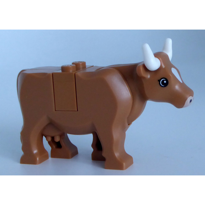 LEGO Medium Dark Flesh Cow with White Head Patch and Short Horns (Plate ...