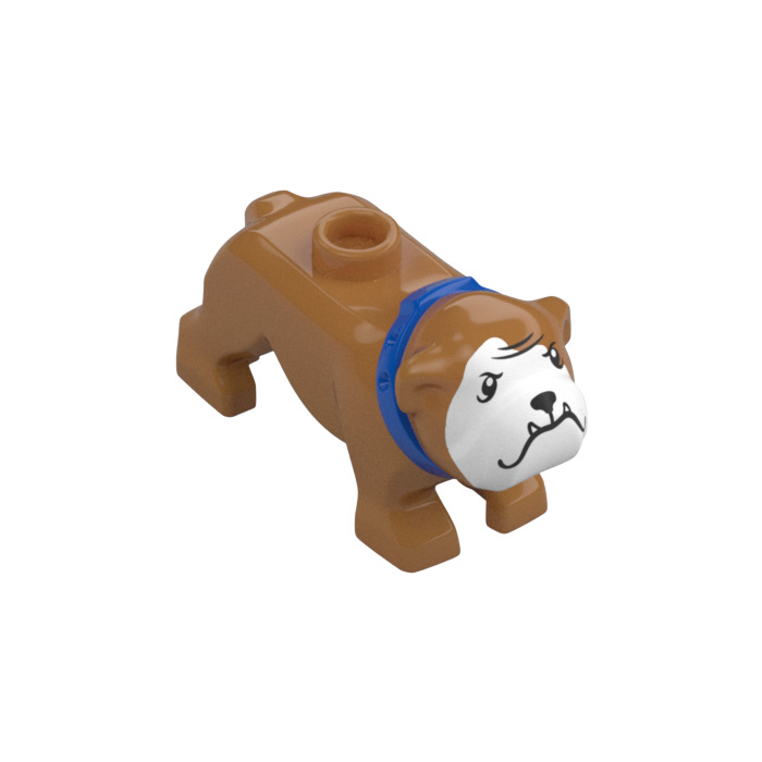 LEGO Medium Dark Flesh Dog - Bulldog with Blue Collar and Angry Face ...