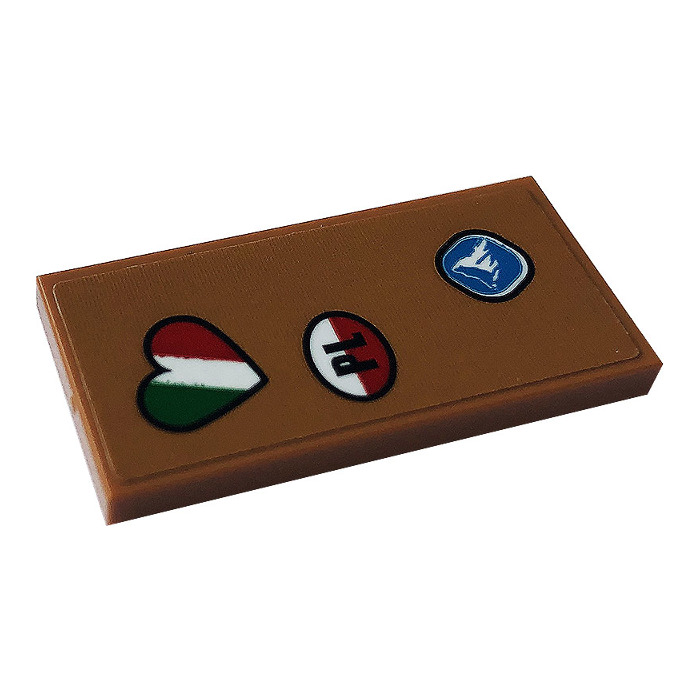 LEGO Medium Dark Flesh Tile 2 x 4 with Souvenir Sticker (Italy, Poland ...