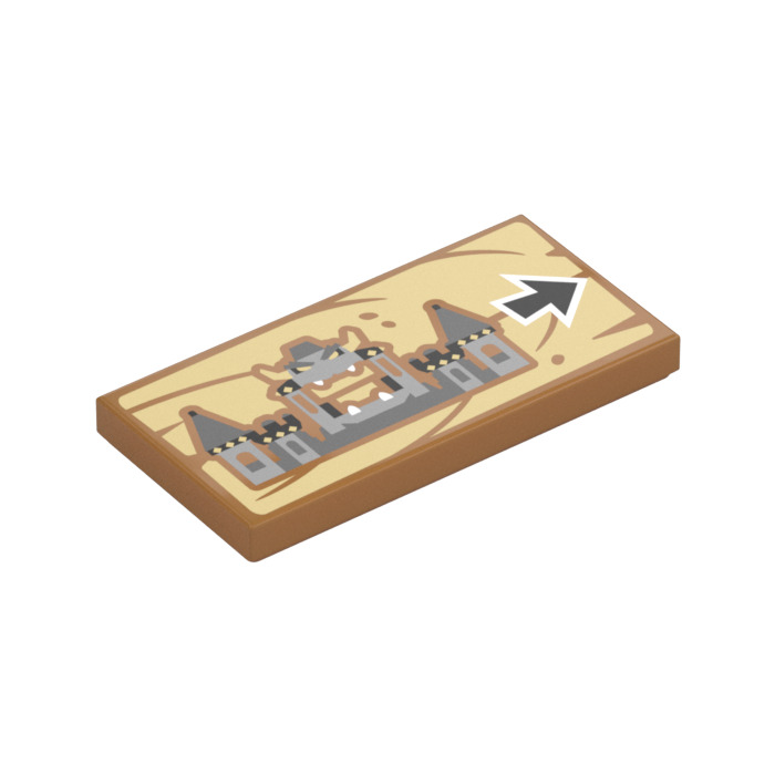 LEGO Tile 2 x 4 with Wooden Board with Bowser's Castle and Black Arrow ...