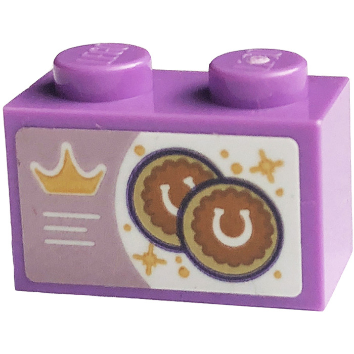 LEGO Medium Lavender Brick 1 x 2 with Stars, Crown, Horseshoes Sticker ...