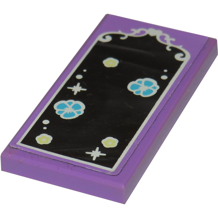 LEGO Medium Lavender Tile 2 x 4 with Mirror with Flowers Sticker (87079 ...