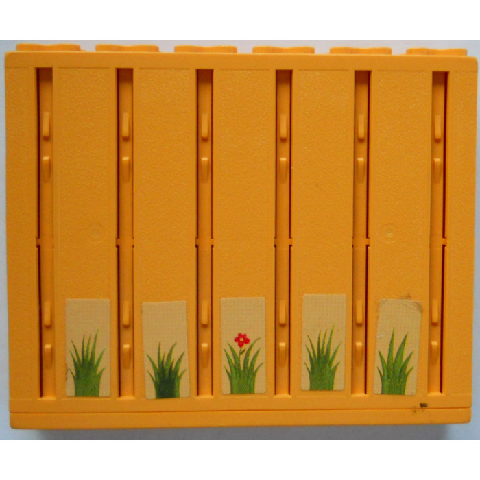 LEGO Medium Orange Scala Wall 12 x 2 x 8 with Grooves with Grass ...