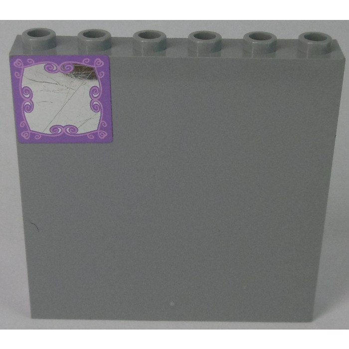 LEGO Medium Stone Gray Panel 1 x 6 x 5 with Silver Mirror with Swirl ...