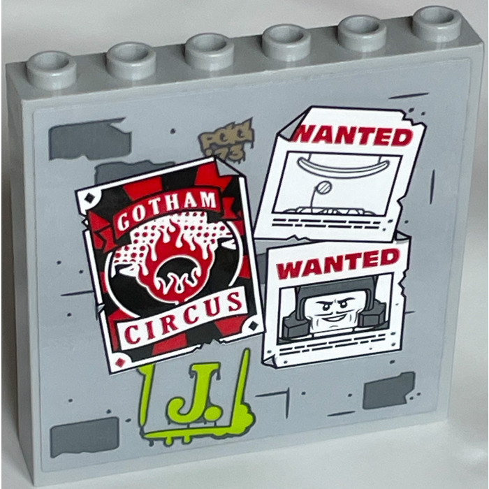 LEGO Medium Stone Gray Panel 1 x 6 x 5 with Wall with Gotham Circus and ...