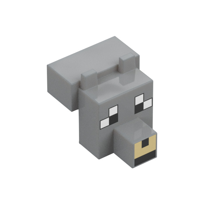 LEGO Medium Stone Gray Pixelated Minecraft Wolf Head with Snout with ...