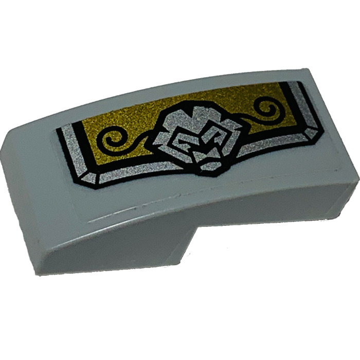 LEGO Medium Stone Gray Slope 1 x 2 Curved with Silver lion Right on ...