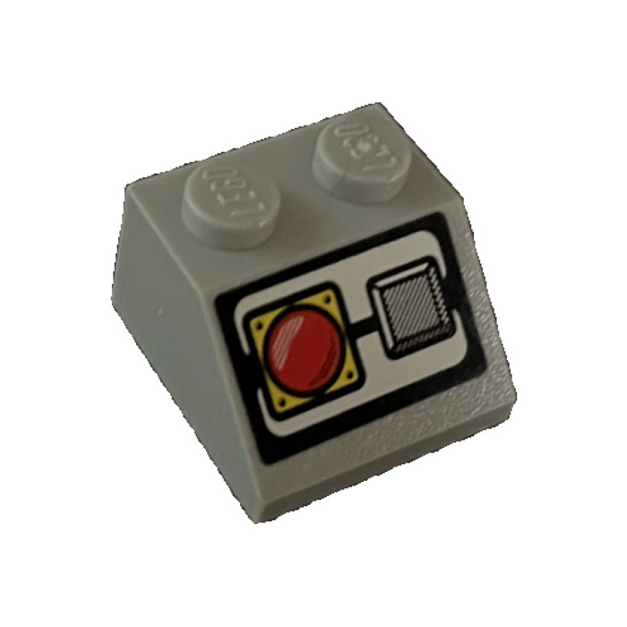 LEGO Medium Stone Gray Slope 2 x 2 (45°) with Red Emergency Stop Push ...