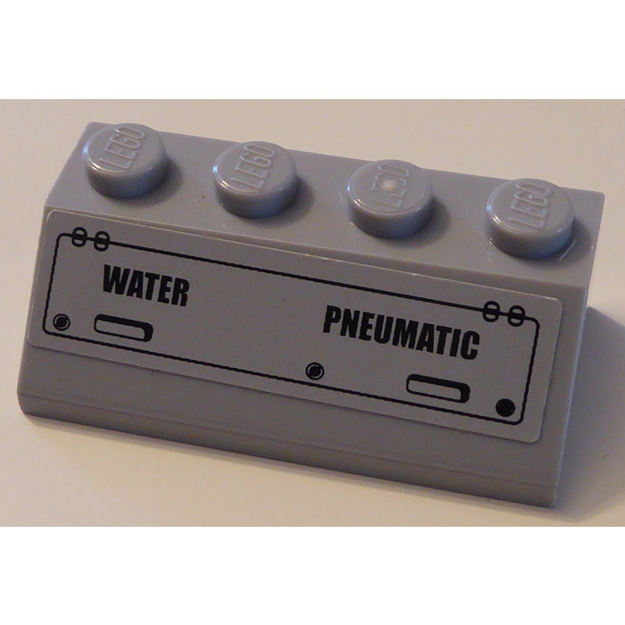 LEGO Medium Stone Gray Slope 2 x 4 (45°) with "Water" and "Pneumatic ...