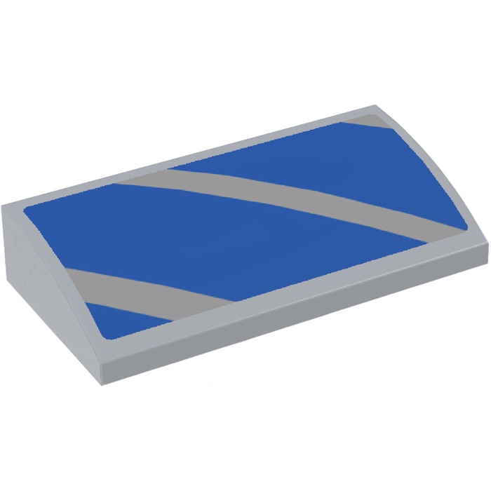 LEGO Medium Stone Gray Slope 2 x 4 Curved with 2 and a Bit Blue Stripes ...