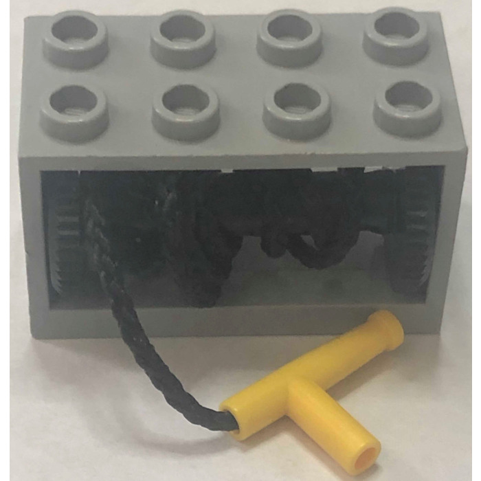 LEGO Medium Stone Gray String Reel 2 x 4 x 2 Holder with Black Drum and ...