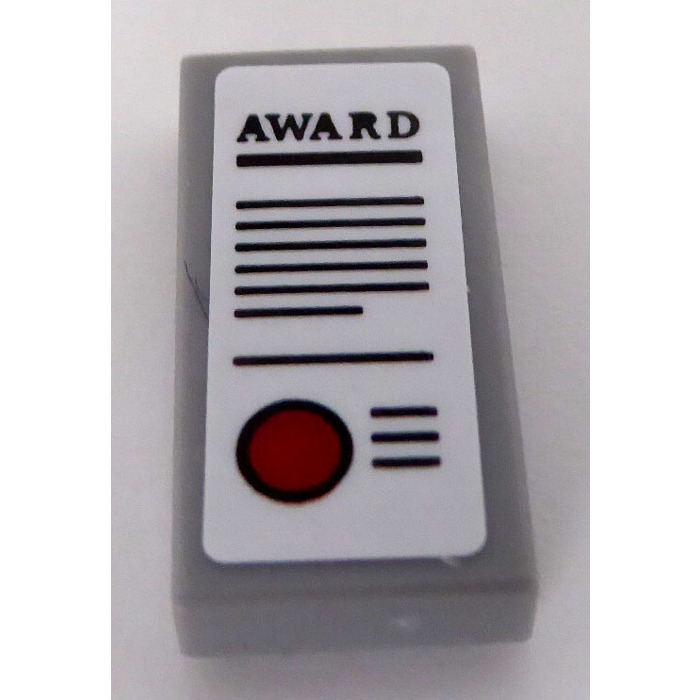 LEGO Medium Stone Gray Tile 1 x 2 with Black 'AWARD' Sticker with ...