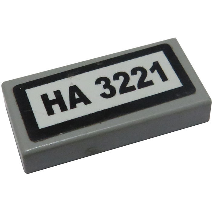 LEGO Medium Stone Gray Tile 1 x 2 with 'HA 3221' Sticker with Groove ...