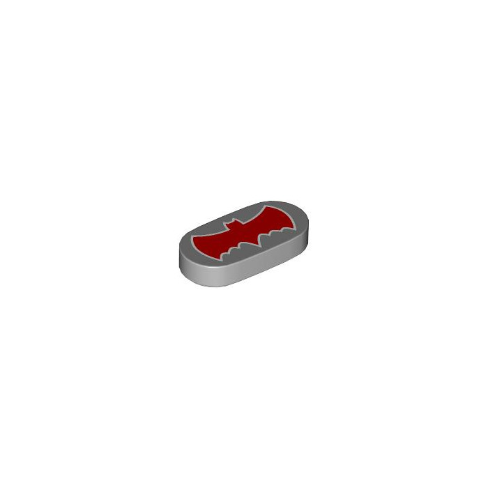 LEGO Medium Stone Gray Tile 1 x 2 with Rounded Ends with Red Batman ...