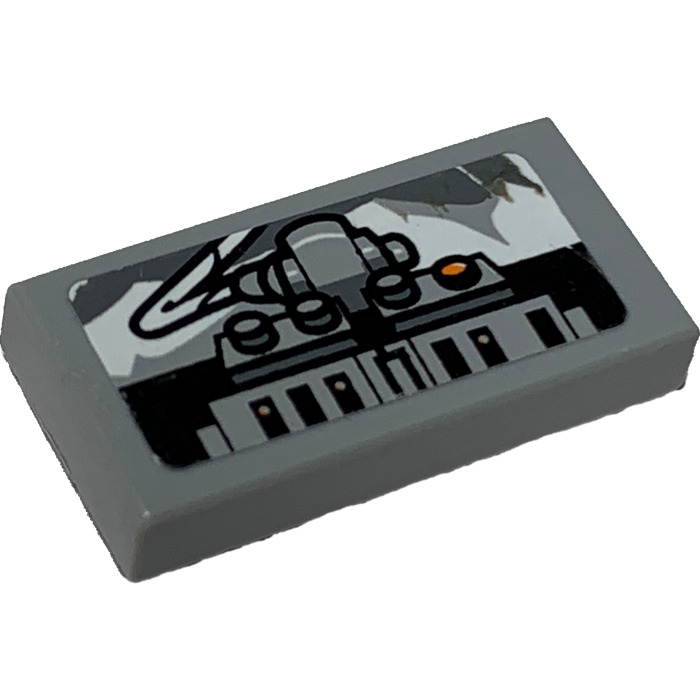 LEGO Medium Stone Gray Tile 1 x 2 with Winch Controls and White ...