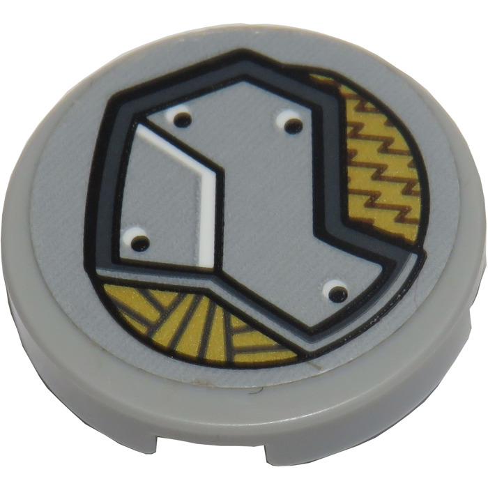 LEGO Medium Stone Gray Tile 2 x 2 Round with Gray Panel on Gold ...