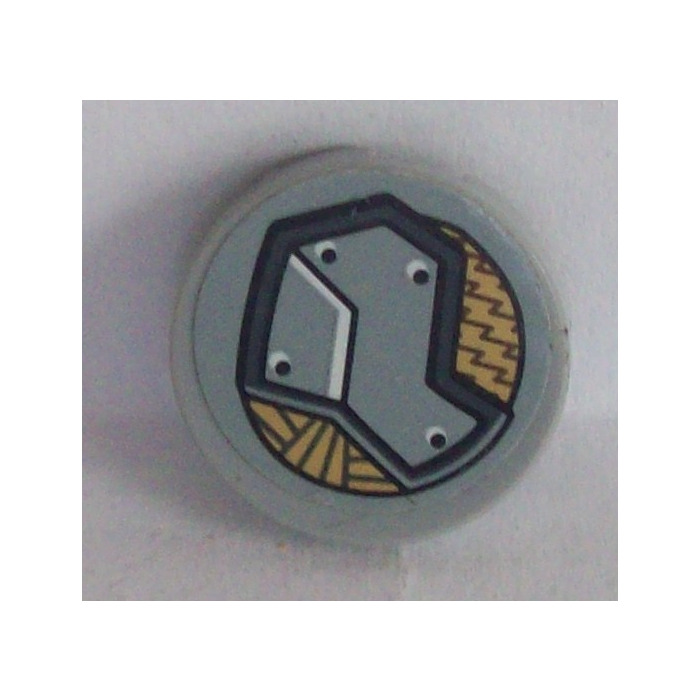 LEGO Medium Stone Gray Tile 2 x 2 Round with Gray Panel on Gold ...