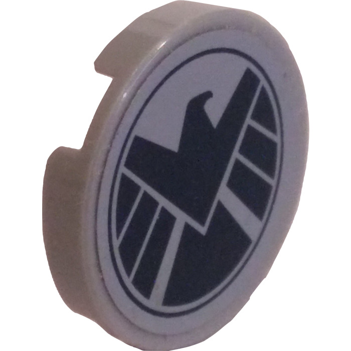 LEGO Medium Stone Gray Tile 2 x 2 Round with SHIELD Logo Sticker with ...