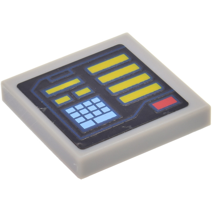 LEGO Medium Stone Gray Tile 2 x 2 with Control Panel 6860 Sticker with ...