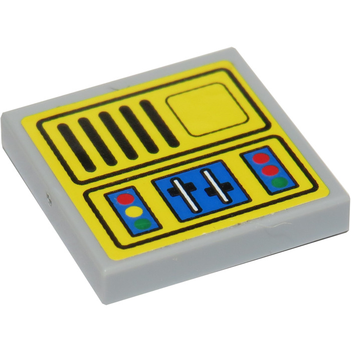 LEGO Medium Stone Gray Tile 2 x 2 with Crane Control Panel with Grille ...
