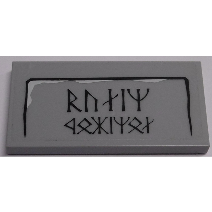 LEGO Medium Stone Gray Tile 2 x 4 with Black Large Runes, Black Outer ...
