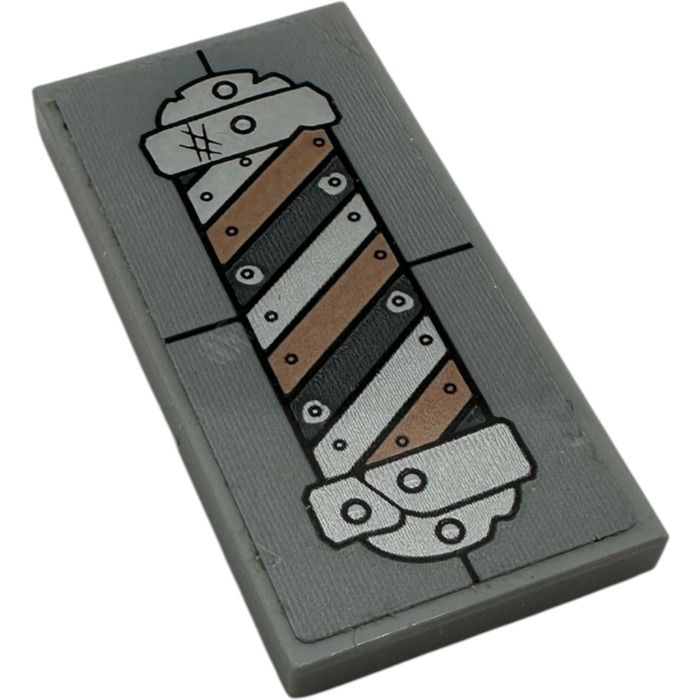 LEGO Medium Stone Gray Tile 2 x 4 with black, silver and copper barber ...