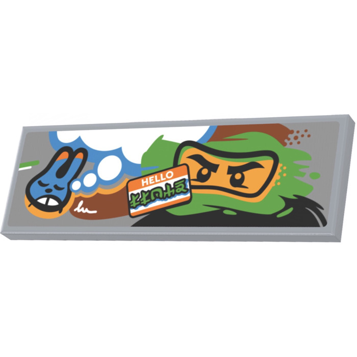 LEGO Medium Stone Gray Tile 2 x 6 with ‘HELLO’, Ninja and Rabbit Faces ...