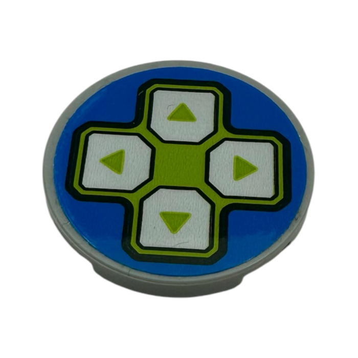 LEGO Tile 3 x 3 Round with game controller pad with lime arrow ...