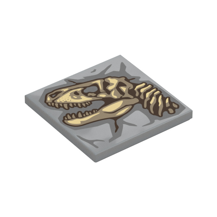 LEGO Medium Stone Gray Tile 4 x 4 with T-Rex Skeleton in Rock (1751 ...