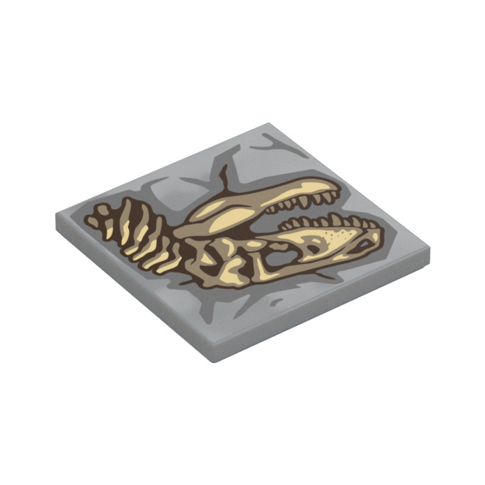 LEGO Medium Stone Gray Tile 4 x 4 with T-Rex Skeleton in Rock (1751 ...