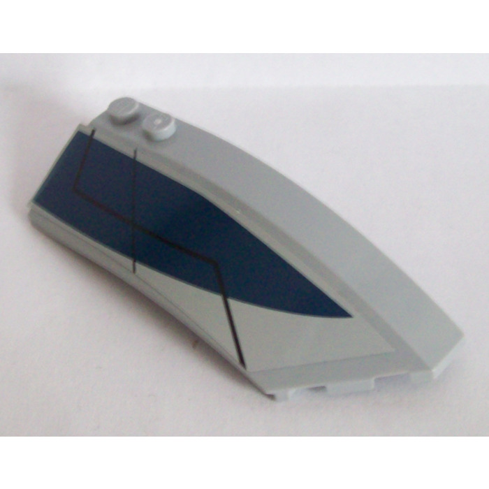 LEGO Medium Stone Gray Wedge 3 x 8 x 2 Curved Right with Dark Blue ...
