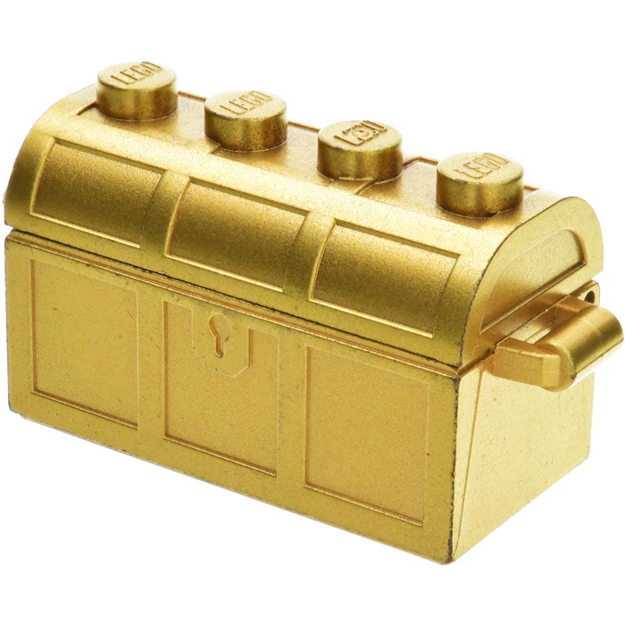 LEGO Goldmetallic Treasure Chest with Curved Lid (Dickes Scharnier mit ...