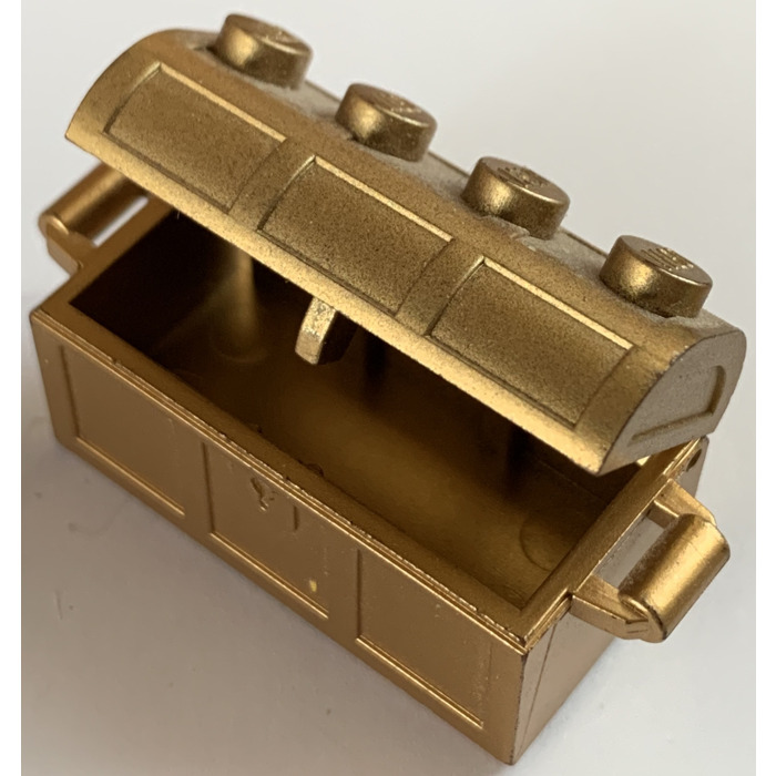 LEGO Goldmetallic Treasure Chest with Curved Lid (Dickes Scharnier mit ...