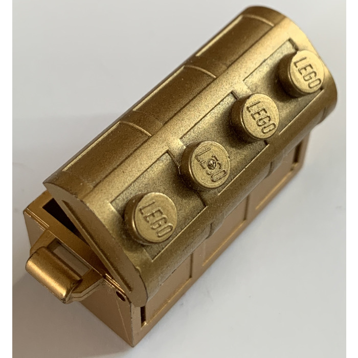 LEGO Goldmetallic Treasure Chest with Curved Lid (Dickes Scharnier mit ...