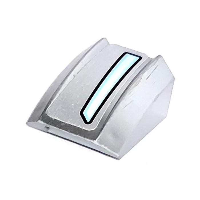 LEGO Metallic Silver Slope 1 x 2 x 2 Curved with Headlight Medium Blue ...