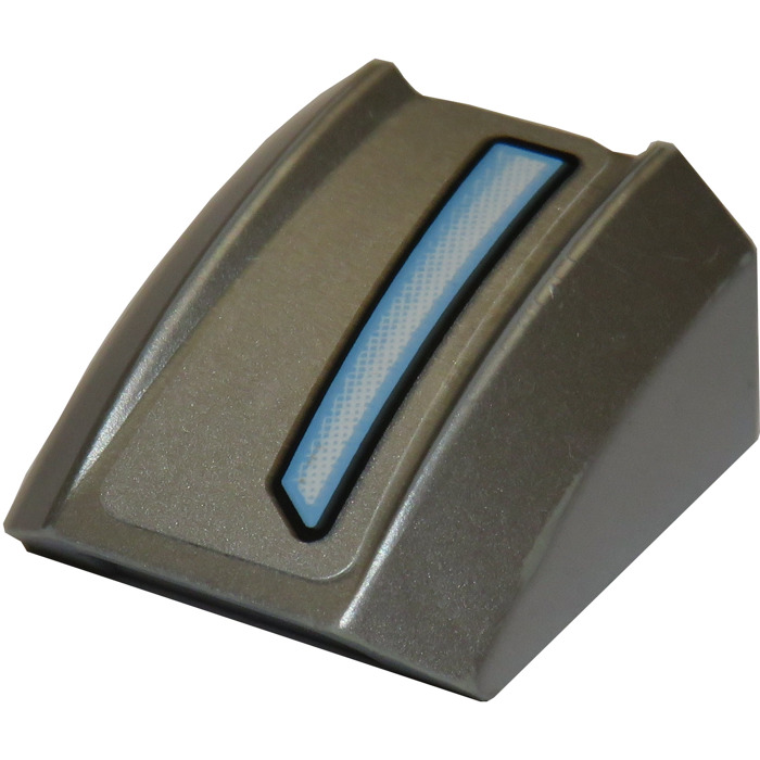 LEGO Metallic Silver Slope 1 x 2 x 2 Curved with Headlight Medium Blue ...