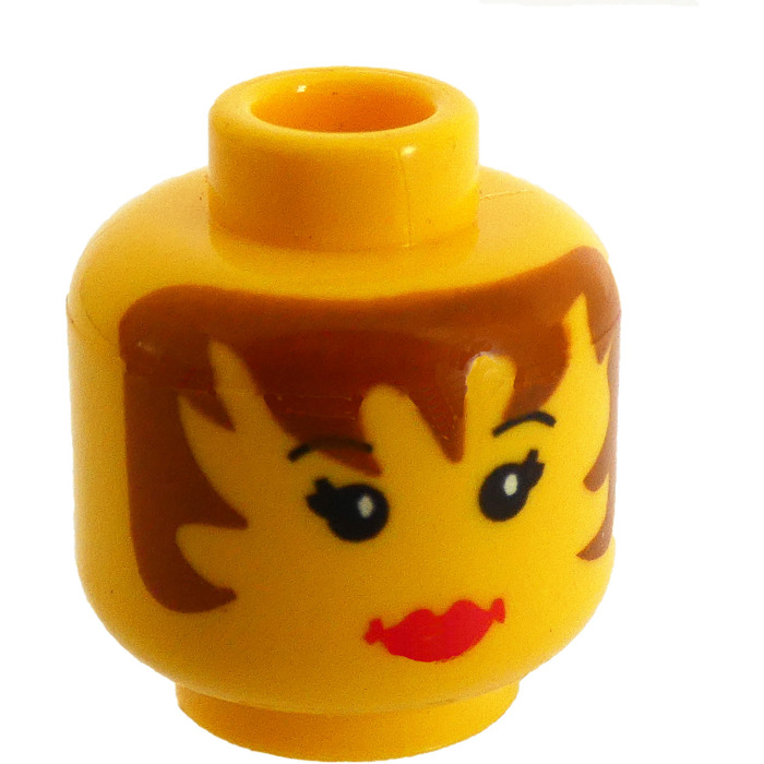 LEGO Minifig Head with Brown Hair, Eyelashes, and Lipstick (3626 / ...