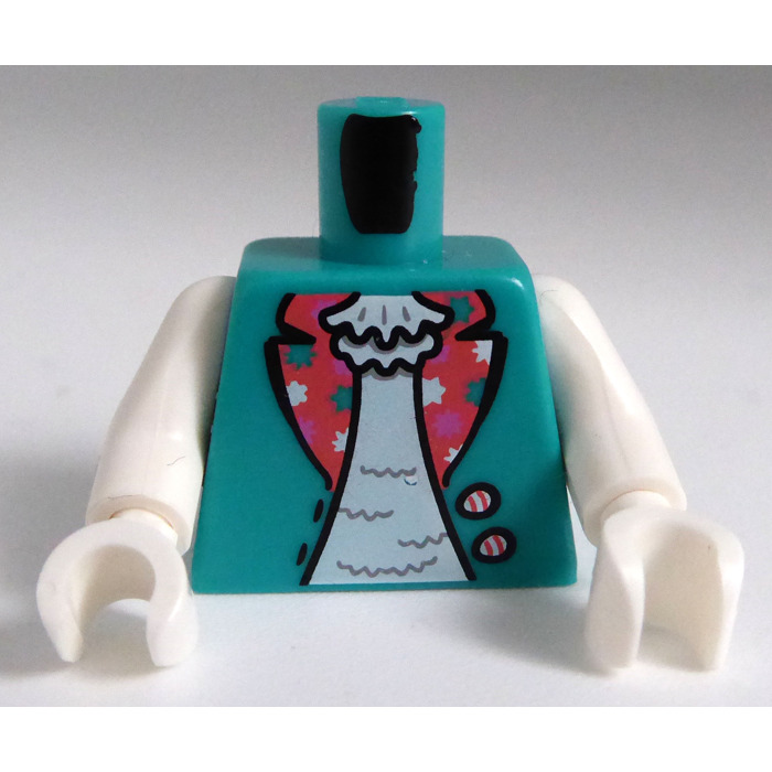 LEGO Minifig Torso with Open Vest, 2 Buttons and Pink Collar, White ...