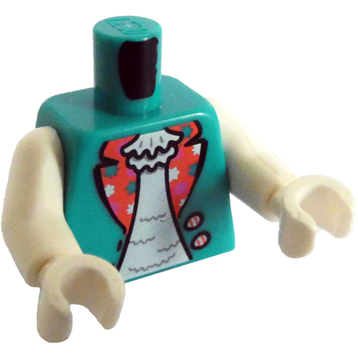 LEGO Minifig Torso with Open Vest, 2 Buttons and Pink Collar, White ...