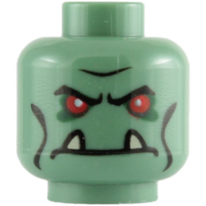 LEGO Minifigure Head with Red Eyes, Black Cheek Lines and Two Upwards ...