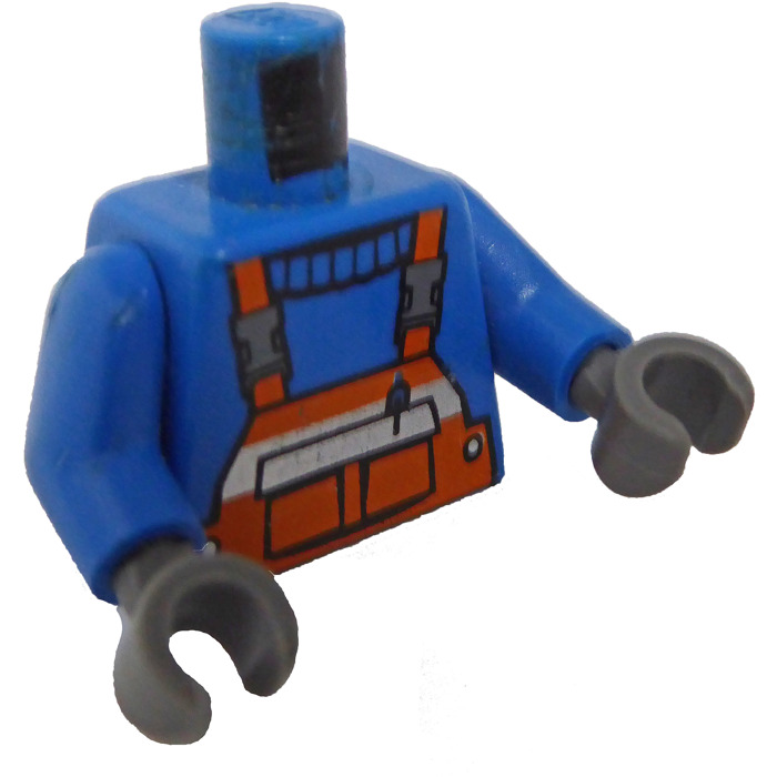 LEGO Minifigure Torso with Orange Bib Overalls with Pocket and Black ...