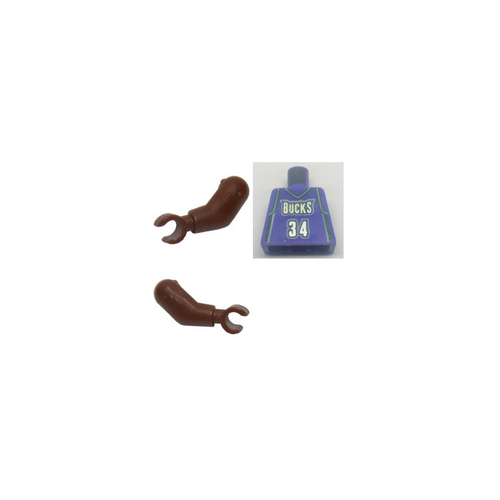 LEGO NBA Milwaukee Bucks #34 Torso with Brown Arms | Brick Owl - LEGO ...