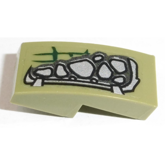 LEGO Olive Green Slope 1 x 2 Curved with Silver Scales (Right) Sticker ...