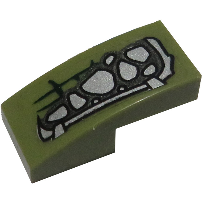 LEGO Olive Green Slope 1 x 2 Curved with Silver Scales (Right) Sticker ...